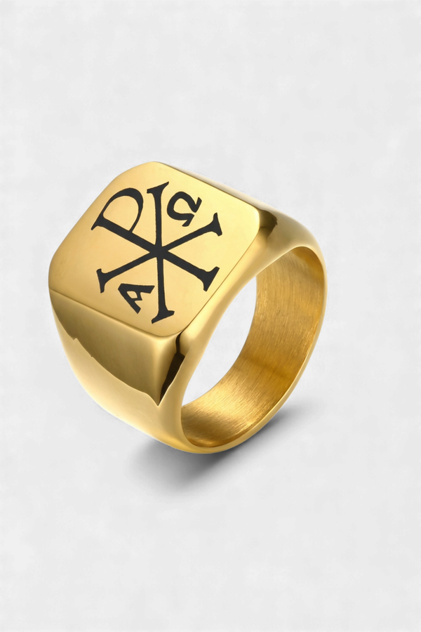 Men's Chi Rho Gold Signet Ring | Christian Boutique – Boutique Chrétienne